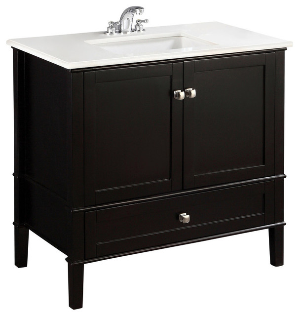 Chelsea Contemporary Bath Vanity, Black, White Engineered Quartz Marble ...