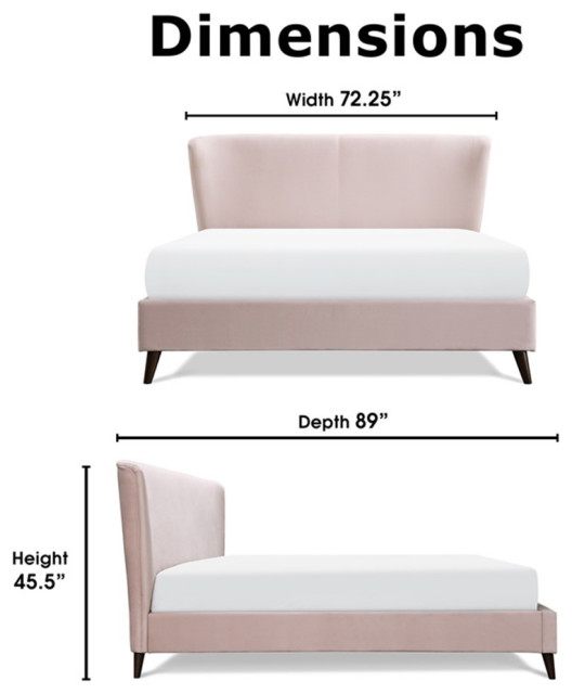 Adore Decor Adele Wingback Upholstered Platform Bed Queen Size Blush Pink - Midcentury ...