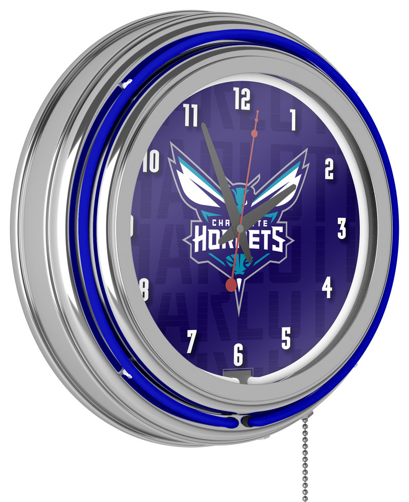NBA Chrome Double Rung Neon Clock, City, Charlotte Hornets ...