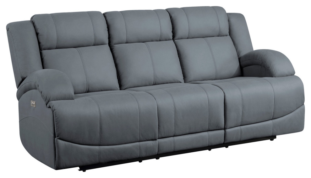Kate 82" Power Double Recliner Sofa, USB Ports, Blue Microfiber, Wood ...