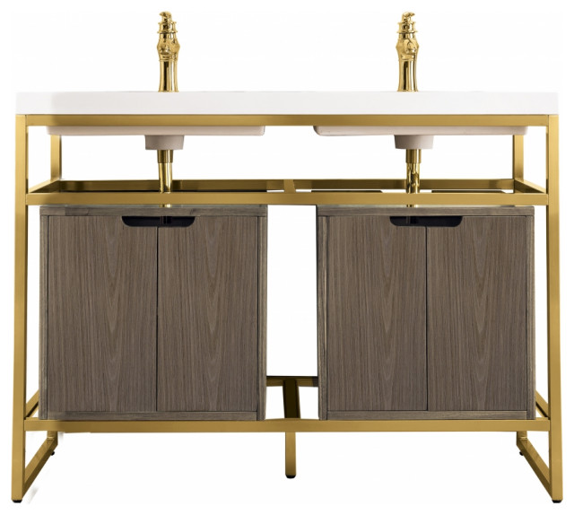 48" Modern Gold Freestanding Double Sink Bathroom Vanity, James Martin ...