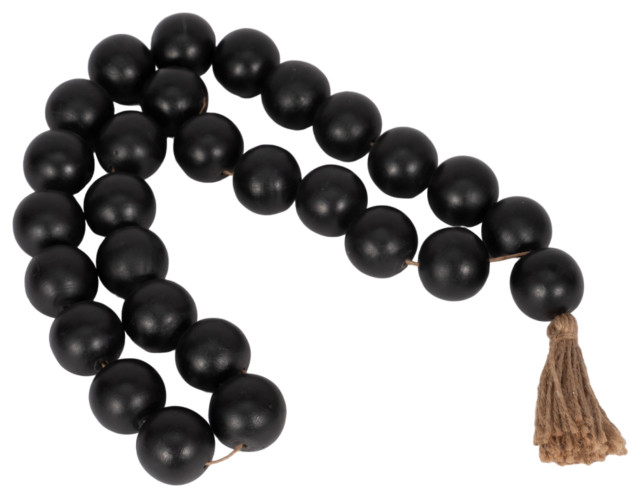 Wood, 28" 2" Dbl Beaded Garland, Tassel, Black, 28x2x2 inches ...