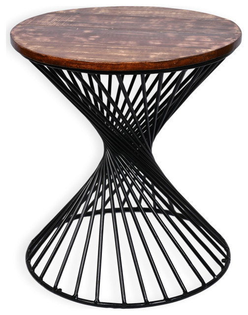 Industrial 20 Inch Accent Table with Reclaimed wood Round top and Iron ...