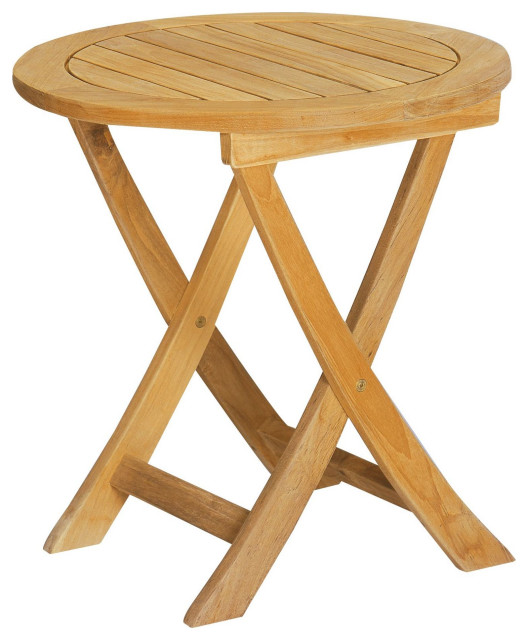Perrie Round Teak Outdoor Folding Side Table - Transitional - Outdoor ...