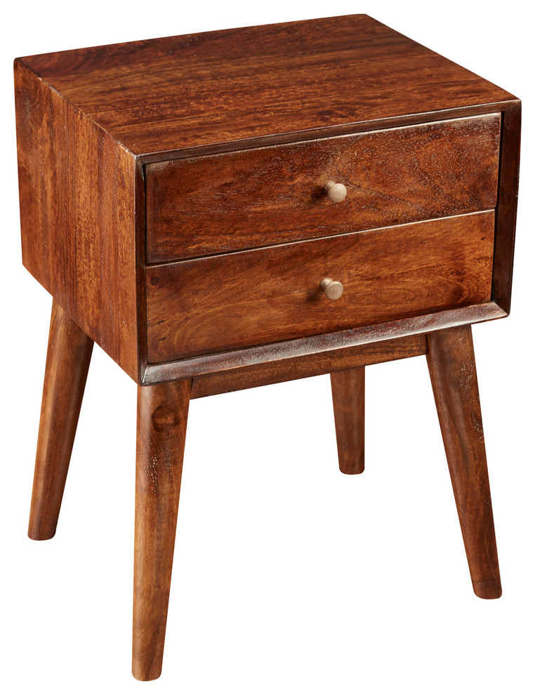 Two Drawer Mid Century Chest, Pecan Finish - Midcentury - Side Tables ...