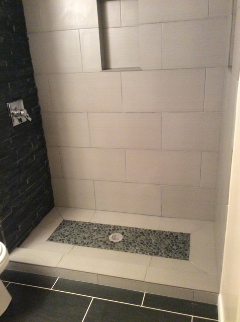 Black Stone Shower w/Custom shower base - Modern - Bathroom - Cleveland ...