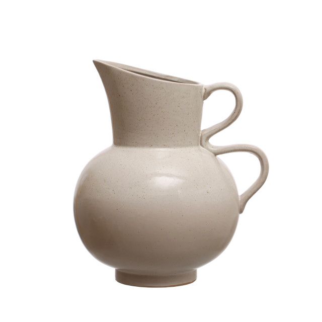 9 Inches 88-Ounce Stoneware Pitcher, Reactive Glaze, White ...