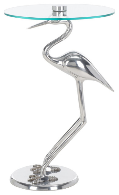 Safavieh Tori Crane Base Accent Table, Silver/Glass, #N/A - Beach Style - Side Tables And End ...