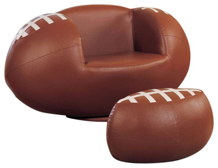 All Star 2 Piece Pack Chair & Ottoman, Football: Brown & White ...