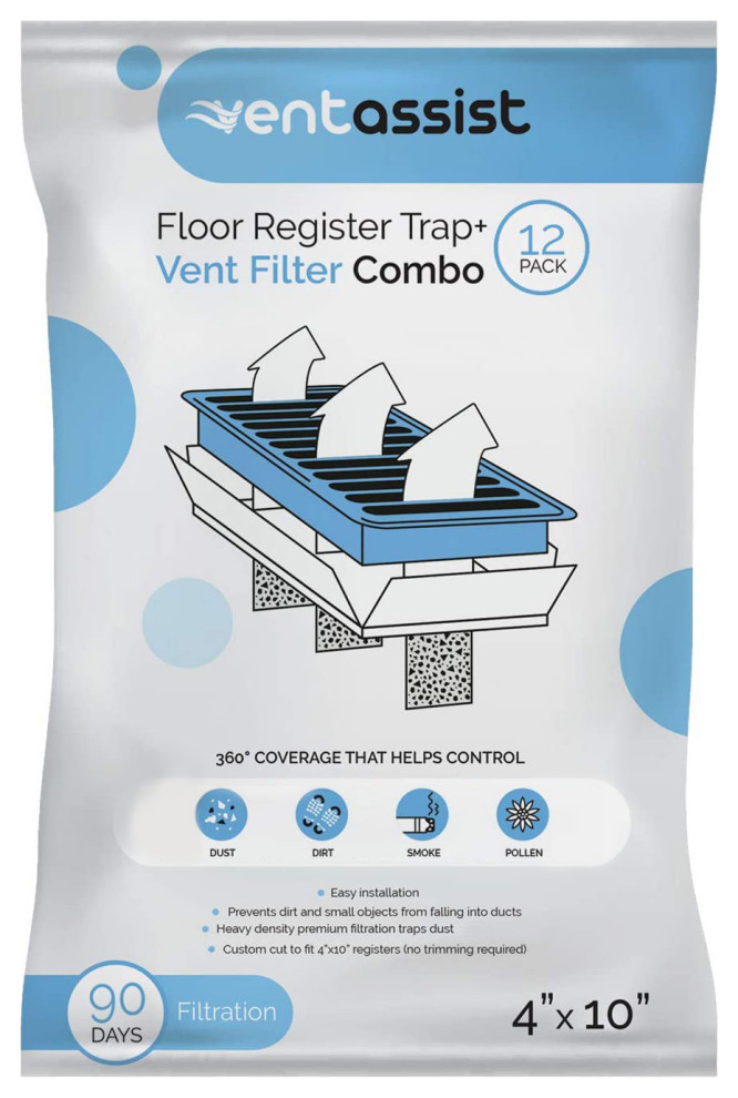 Vent Assist Floor Register Vent Grate Trap and Air Filter Combo, 4x10 ...