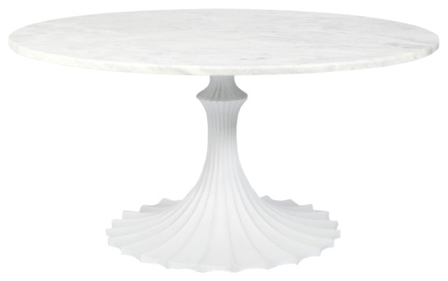 Flute Dining Table, 60" Round White Marble Top with White Base ...