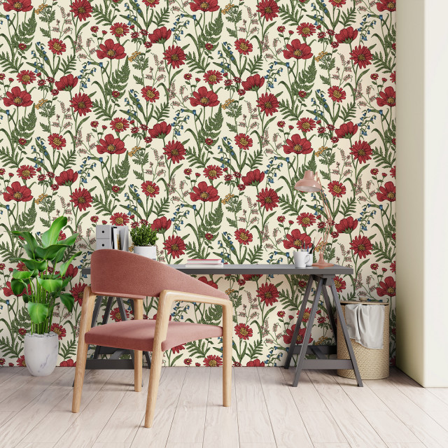 Arden Red Wild Meadow Wallpaper, Swatch - Contemporary - Wallpaper - by ...