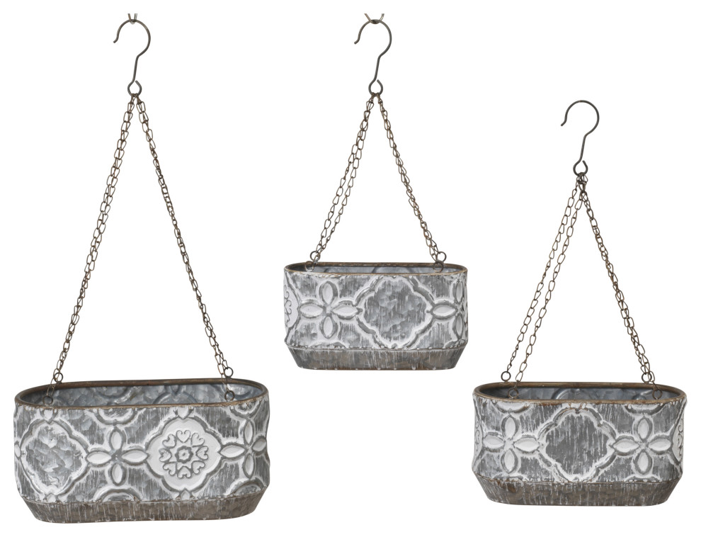 Set of 3, Nesting Hanging Metal Planters - Farmhouse - Outdoor Pots And ...