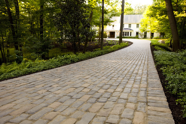 Cobblestone Concrete Paver Driveway - Traditional - Exterior ...