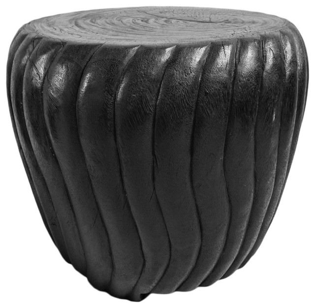 Black Stained Wood Swirl Stool - Rustic - Side Tables And End Tables ...