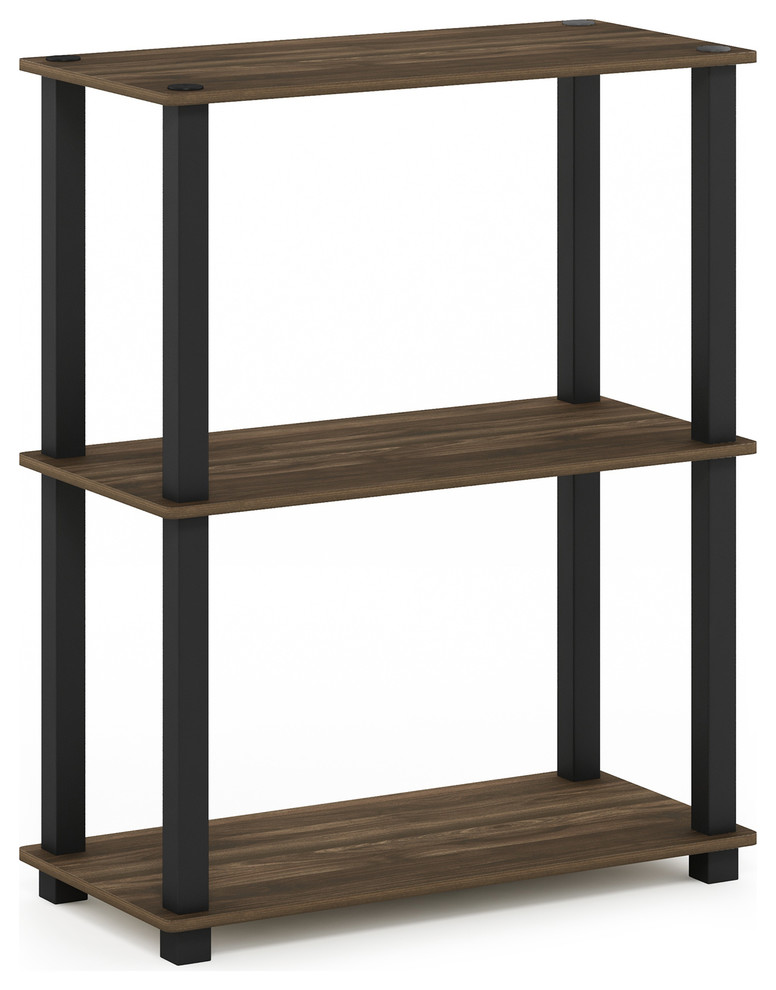 3-Tier Compact Multipurpose Shelf Display Rack With Square Tube, Walnut ...