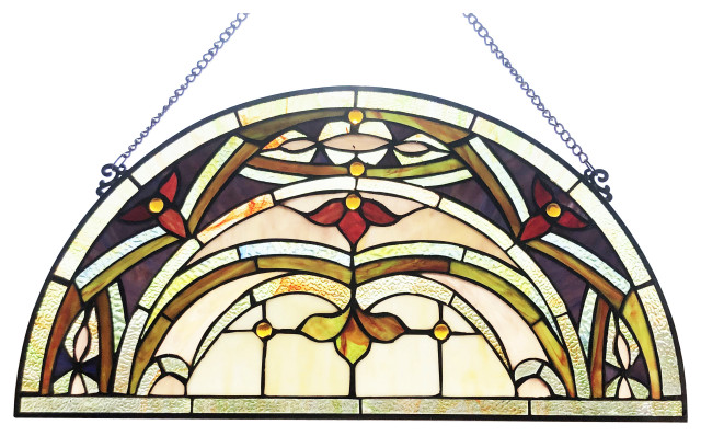 MARION Tiffany-Style Victorian Stained-Glass Window Panel, 12.5 ...