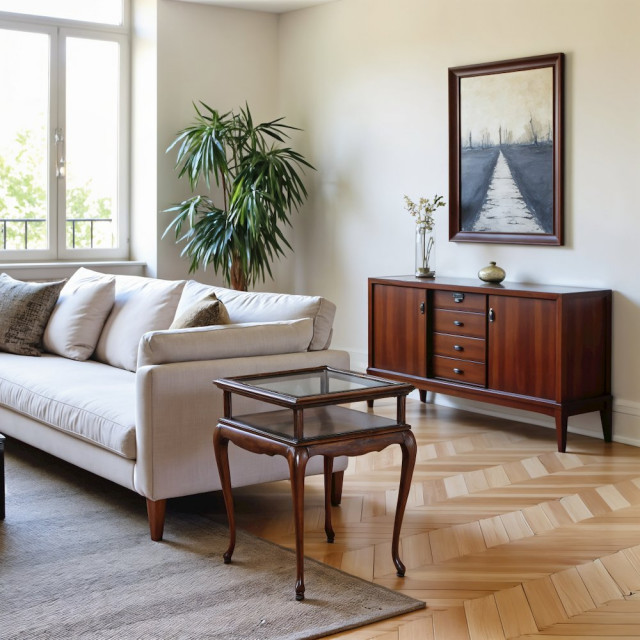 Dark Brown Shadow Box Coffee Table with Glass Top and Display Storage ...