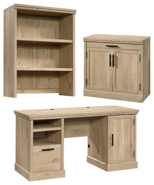 Home Square 3-Piece Set with Computer Desk Library Hutch & Base Storage ...