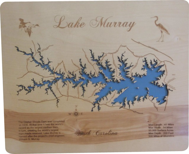 Lake Murray, South Carolina-Wood Lake Map, Small - Contemporary - Wall ...
