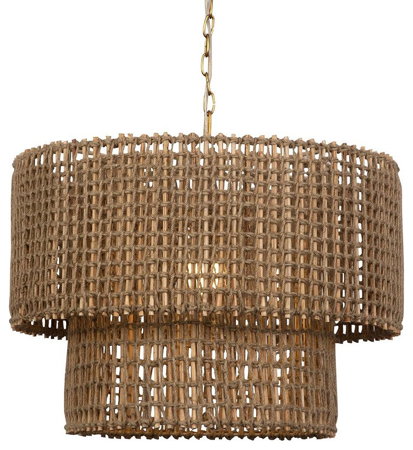 Elegant Natural Jute Rope Two Tiered Chandelier Pendant Light 24 in ...