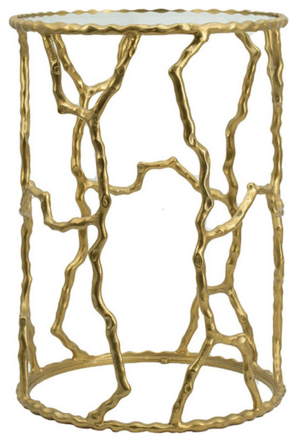 24" Round Accent Table, Intricate Metal Twig Inspired Open Frame, Gold ...