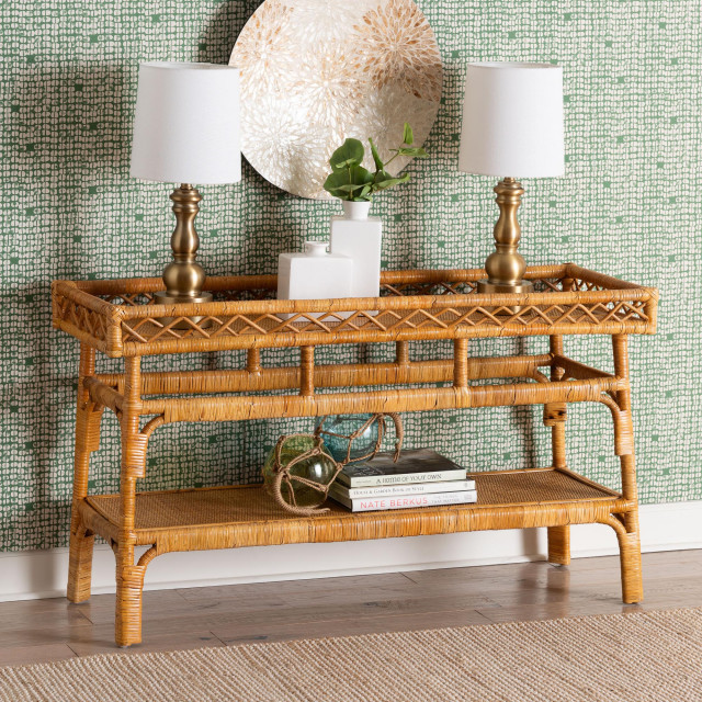 Aliya Natural Rattan 2-Tier Console Table - Tropical - Console Tables ...