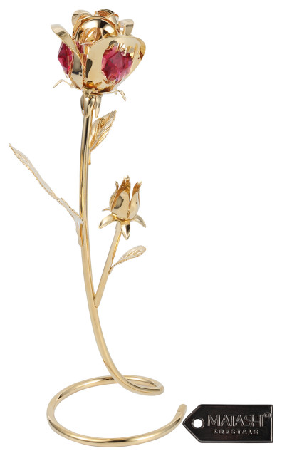 Matashi 24K Gold Plated Double Rose Crystal Studded Loving Flower ...