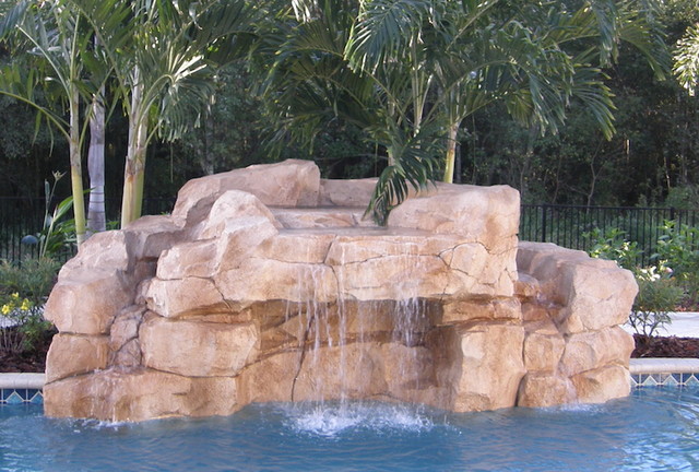 Small Carved Gunite Grotto Water Feature 4ft Bench - Orlando - by All ...