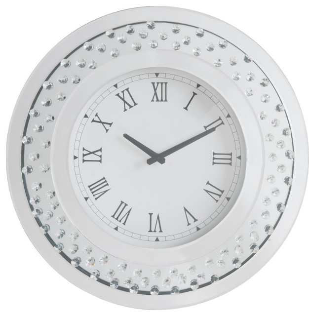 ACME Nysa Wall Clock, Mirrored and Faux Crystals - Contemporary - Wall ...