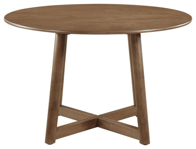 Round Wooden Dining Table With Interlocking Open Leg, Light Walnut ...