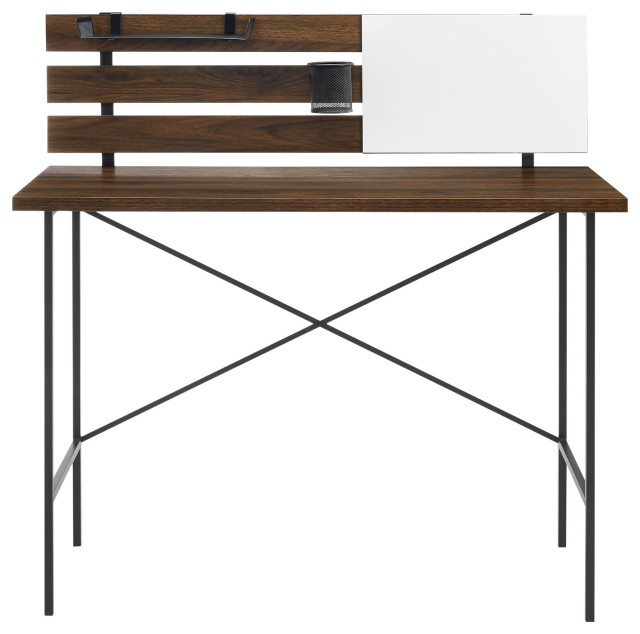 Urban Industrial Slat Back Metal-X Writing Desk, Dark Walnut ...