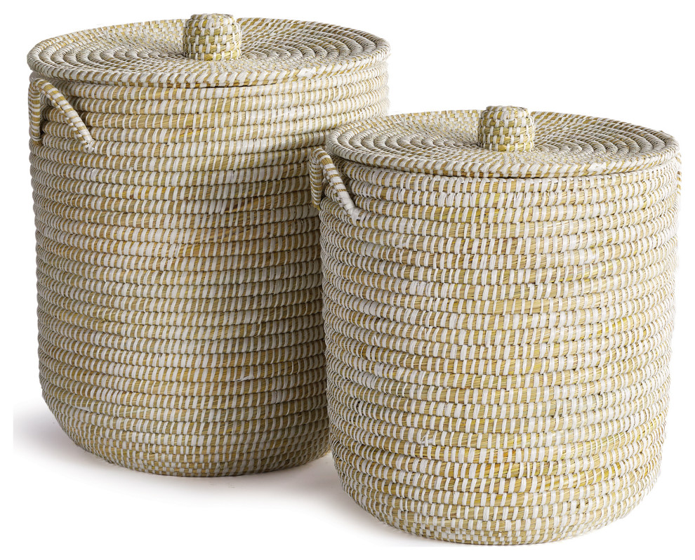 Rivergrass Hamper Baskets With Lids, Set of 2, 20.5x18x21.5;17x16x19 ...