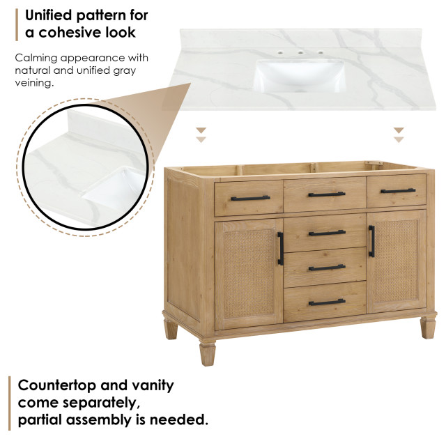 Solana Bathroom Vanity with Calacatta White Quartz Stone Countertop, 48 ...