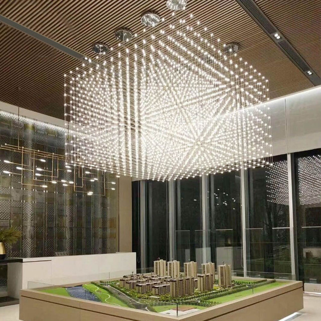 Modern Matrix Star Cube Rectangle Steel Net Glowworm LED Pendant ...