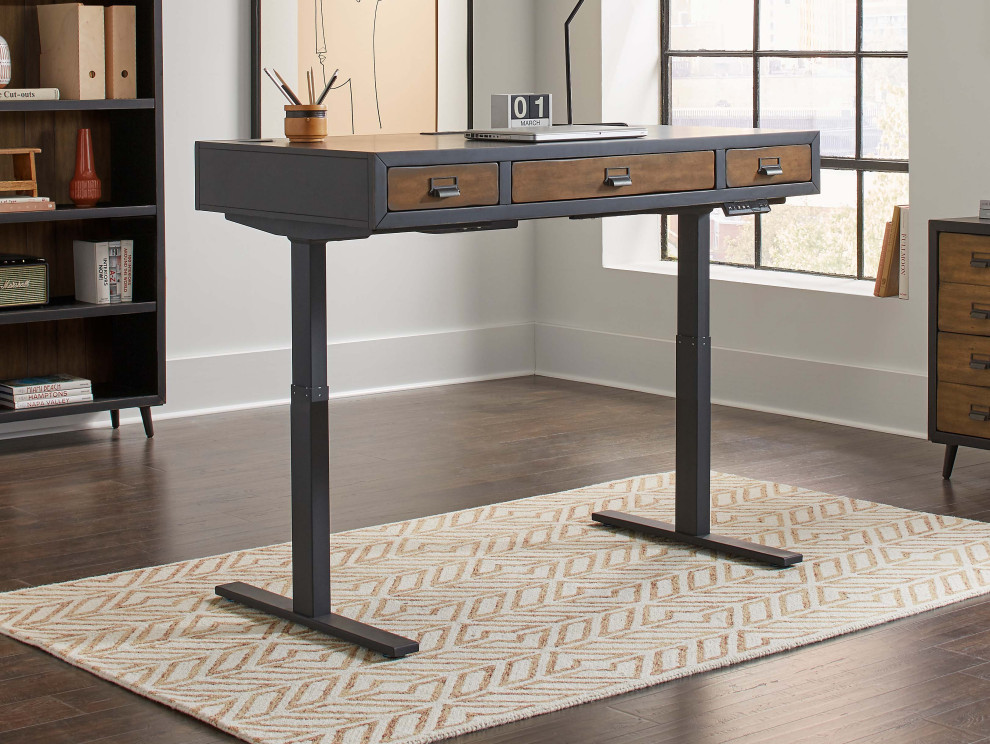 Mid-Century Wood Electronic Sit/Stand Desk, Standing Desk, Black ...