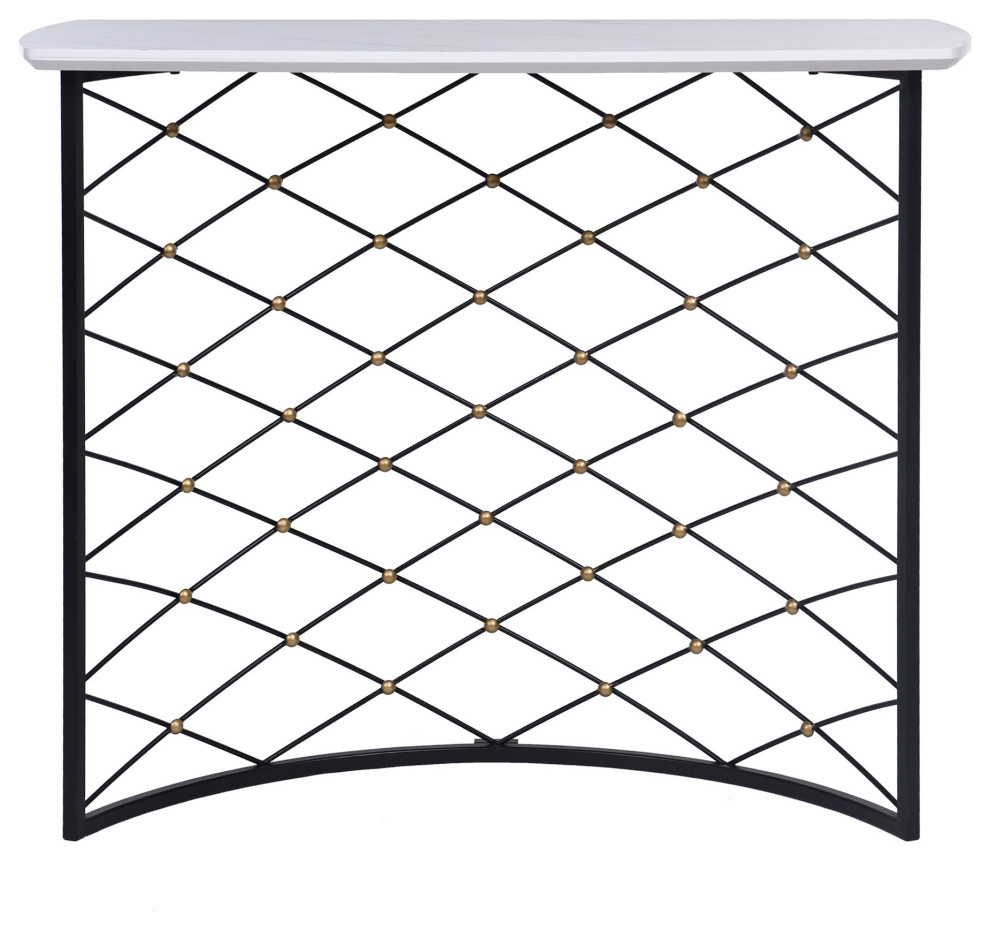 Contemporary Console Table, Grid Metal Base With Gold Accents & Faux ...