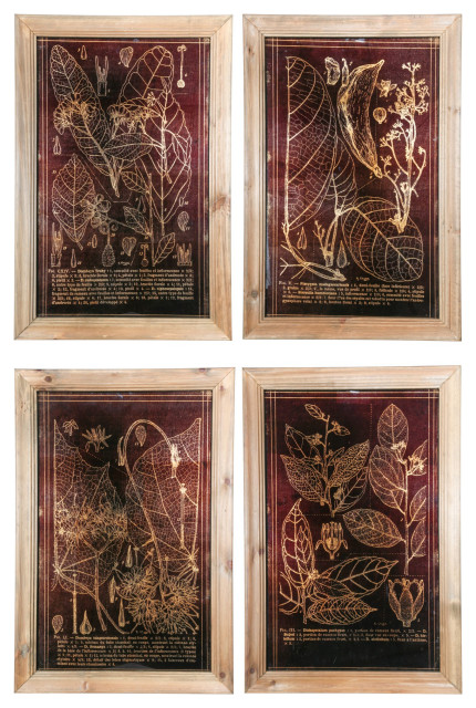 Rectangular Wooden Wall Art with Leaf Prints, Assortment of 4, Brown ...