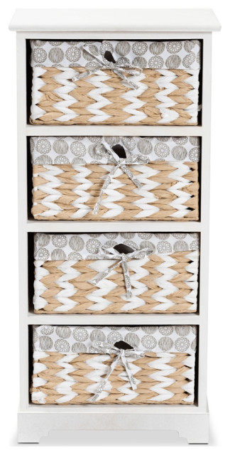 Modern Transitional White Finished Wood 4-Basket Storage Unit - Beach ...