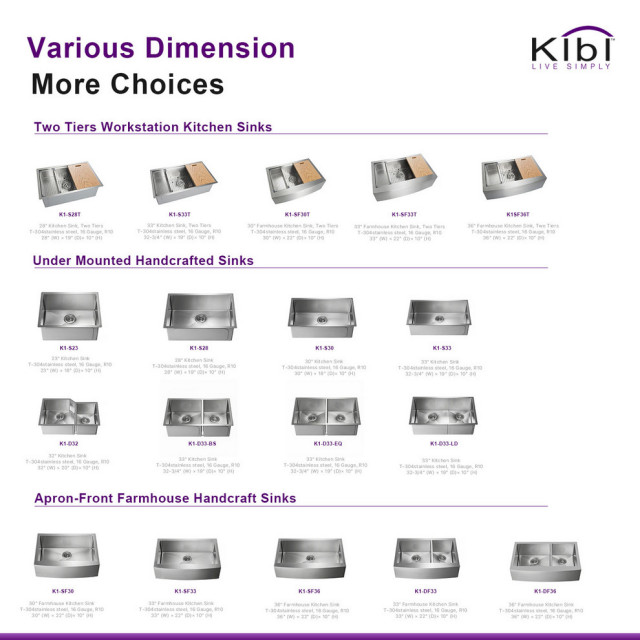 KIBI Handcrafted Farmhouse Apron Single Bowl Stainless Steel Kitchen ...