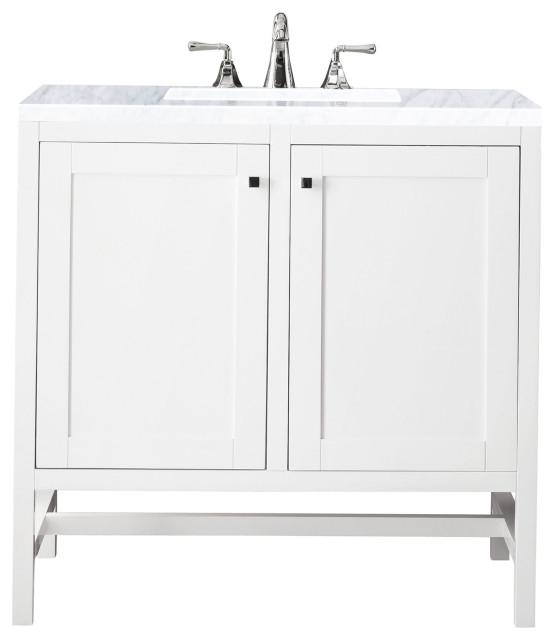Addison 36" Vanity, With Doors, Glossy White, Carrara White Top ...