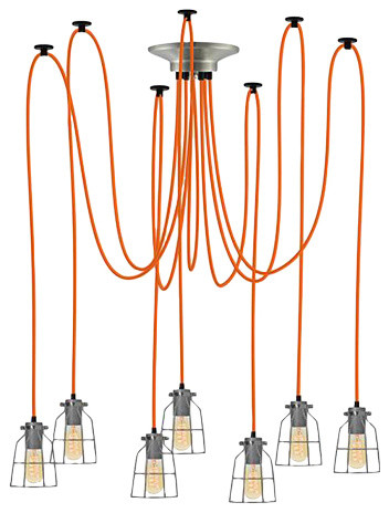 Orange Industrial Light Fixture - Contemporary - Chandeliers - by ...