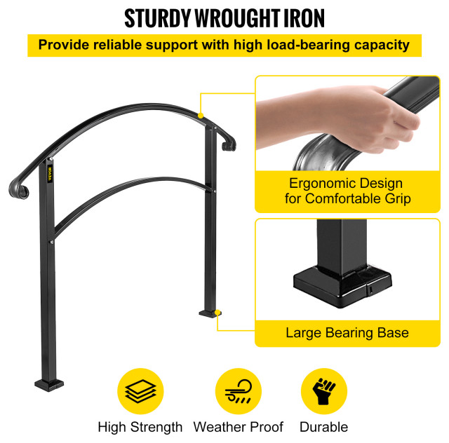 VEVOR Handrails for Outdoor Steps 1 to 3 Steps Stair Railing, 4 Ft ...