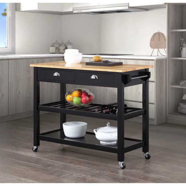 Classic Kitchen Cart, Butcher Block Top & Drawers With Curved Pulls ...