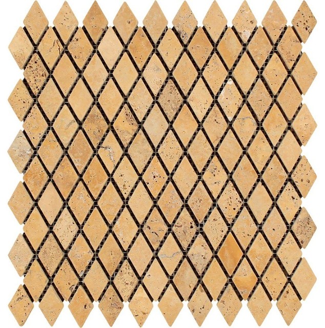 12"x12" European Tumbled Travertine Diamond Mosaic 10 Pieces, 50 Pieces ...