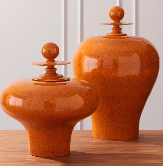 Luxe Oversize MidCentury Modern Ginger Jar Fat Orange Rust Finial ...