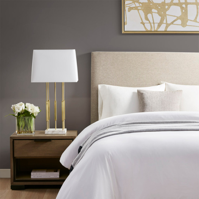 Martha Stewart Doyer Modern Marble Base Gold Table Lamp, Gold/White ...