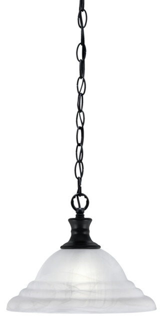 Chain 1-Light Chain Hung Pendant, Matte Black/White Alabaster Swirl ...