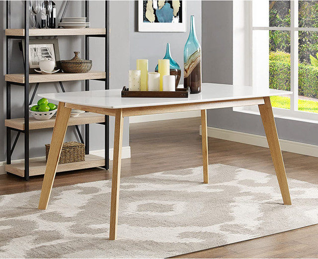 Mid-Century Modern Wood Dining Table, 60-Inch, White & Natural ...