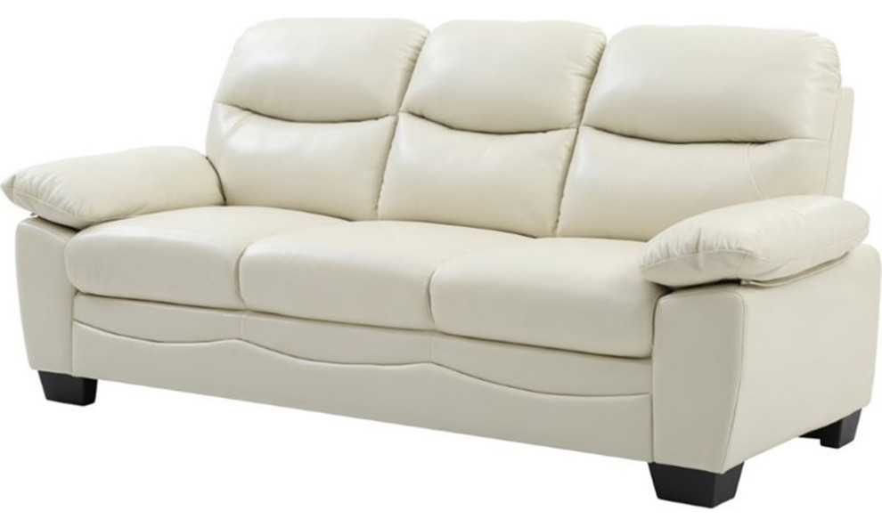 Maklaine Faux Leather Tufted Back Sofa with Padded Arms in Pearl Finish ...